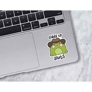 Akira Giddy Up Sluts Frog Sticker, Cowboy Hat Sticker, Cute Frog Stickers, Animal Sticker, Water Assitant Die-Cut Vinyl Funny Decals for Laptop, Phone, Water Bottles, Kindle Sticker