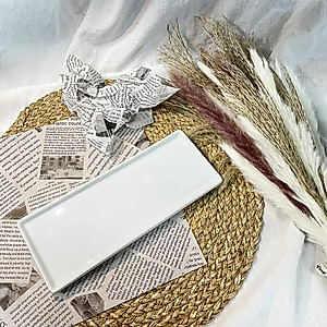 Small White Ceramic Tray, Rectangle Kitchen Sink Trays, Bathroom Holder & Organizer for Soap, Candles, Towel, Plant