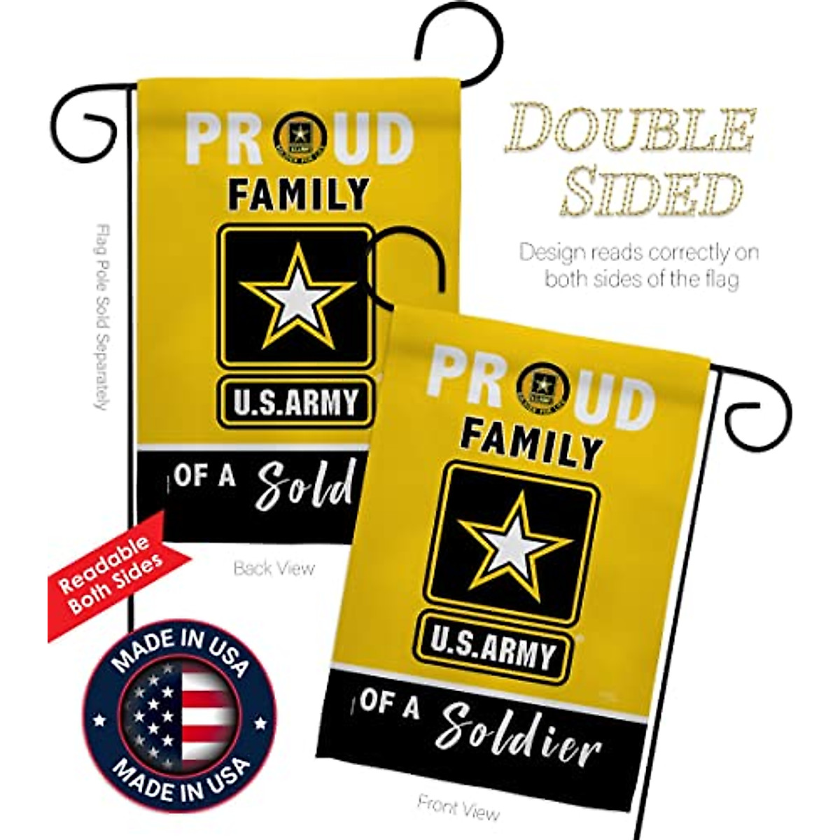 Breeze Decor Proud Family Soldier Garden Flag Armed Forces United State American Military Veteran Retire Official House Decoration Banner Small Yard Gift Double-Sided, Made in USA, Yellow/Black