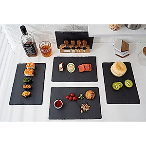 4 Pieces Large Slate Cheese Boards Slate Board 12x8in, Slate Cheese Tray Serving Tray Serving Stone Tray Slate Platter with 2 Chalks