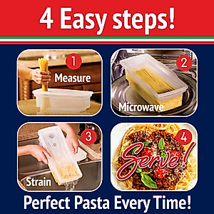 Microwave Pasta Cooker- The Original Fasta Pasta (Red)- Quickly Cooks up to 4 Servings- No Mess, Sticking or Waiting For Boil- Perfect Al Dente Pasta Every Time- For Dorms, Small Kitchens, or Offices