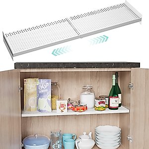 jkxoo Expandable Tension Shelf, Heavy-Duty Metal Cabinet Closet Shelves Organizer, Adjustable Shelves, Closet Shelving System Wall Mounted for Cabinet Wardrobe Cupboard Kitchen Bathroom
