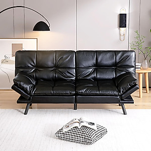 Erdoru Futon Sofa Bed, Memory Foam Futon Sleeper Sofa Loveseat Convertible Couch Bed for Small Compact Living Spaces,Apartment,Black Leather