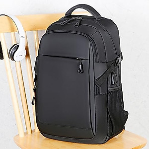 Laptop Backpack for Business Travel and College Study with Integrated USB Charging Port, Fits Laptops up to 15.6 Inch, Black, Anti-Theft, Great for Hiking, Waterproof, Scratch Resistant, Reinforced