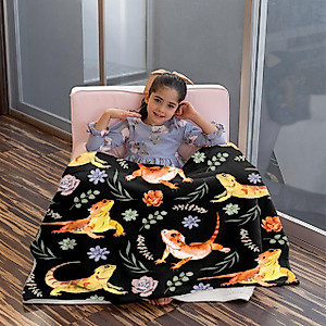 Bearded Dragon Reptiles Blanket Gift for Boy Girl Flannel Fuzzy Warm Plush Lightweight Soft Throw for Couch Sofa Bed Office Camping 50''x 60'' for Teens