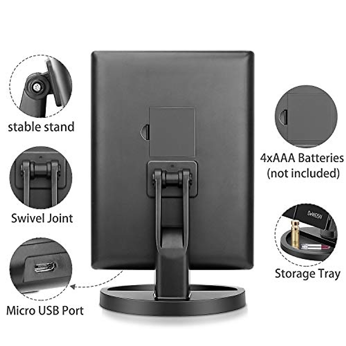 deweisn 36 LED Nature Daylight Tri-Fold Lighted Vanity Makeup Mirror with Touch Screen Dimming and 3X/2X/1X Magnification Mirror, 180 Degree Free Rotation, Countertop Cosmetic Mirror