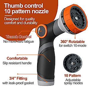 Garden Hose 50 ft, Coil Hose with 10-Pattern Spray Nozzle, Flexible Garden Hose with 3/4" Fittings, Lightweight and No Kink Water Hose, Retractable Collapsible Boat Hose for RV, Yard, Outdoor Watering