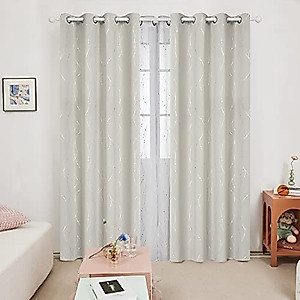 Deconovo Blackout Curtains and Drapes for Living Room, 84 Inch Length, Set of 2 - Room Darkening Curtains with Wave Dots Line Print (52 x 84 Inch, Beige, 2 Panels)