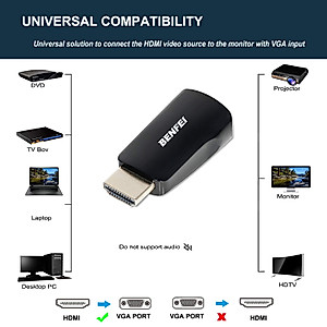 BENFEI HDMI to VGA, Gold-Plated HDMI to VGA Adapter (Male to Female) Compatible for Computer, Desktop, Laptop, PC, Monitor, Projector, Raspberry Pi, Roku, Xbox, PS4, MacBook, Mac Mini and More