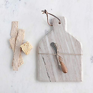 Creative Co-Op 12"L x 8"W Marble Cheese/Cutting Board w/ Canape Knife, Buff Color, Set of 2 Pieces