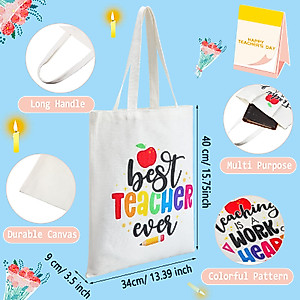 Kigeli 6 Pcs Teacher Canvas Tote Bags Bulk Teacher Appreciation Gifts in Bulk for Graduation Teachers Week Retirement(White)