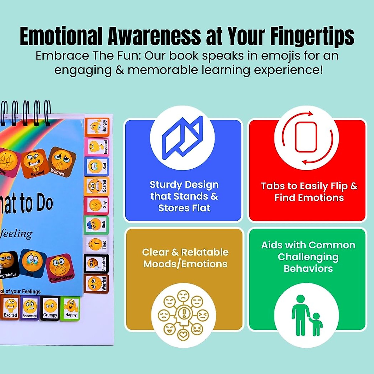 Thought-Spot I Know What to Do Flipbook: Emotions Chart for Kids; Autism Learning Materials; Feelings Chart to Identify Feelings and Make Positive Choices; Emotions Wheel; Calm Down Corner Supplies