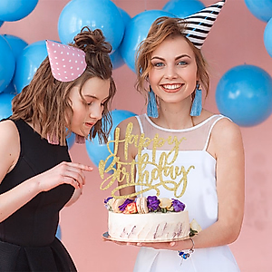 Kaoenla Happy Birthday Cake Topper, Golden Glitter Happy Birthday Cake DecorationSuitable For Party Decoration For Anniversary/Birthday (Golden)