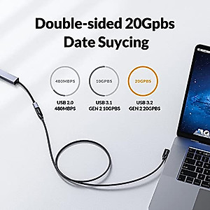 iDsonix USB C Extension Cable - Right Angle 1.6Ft USB C Extender Cable Support 20Gbps USB 3.2 Gen2x2 / 4k@60Hz / 100W Fast Charging for USB C Hub/Dell XPS/MacBook/iPad Pro, Nylon Braide
