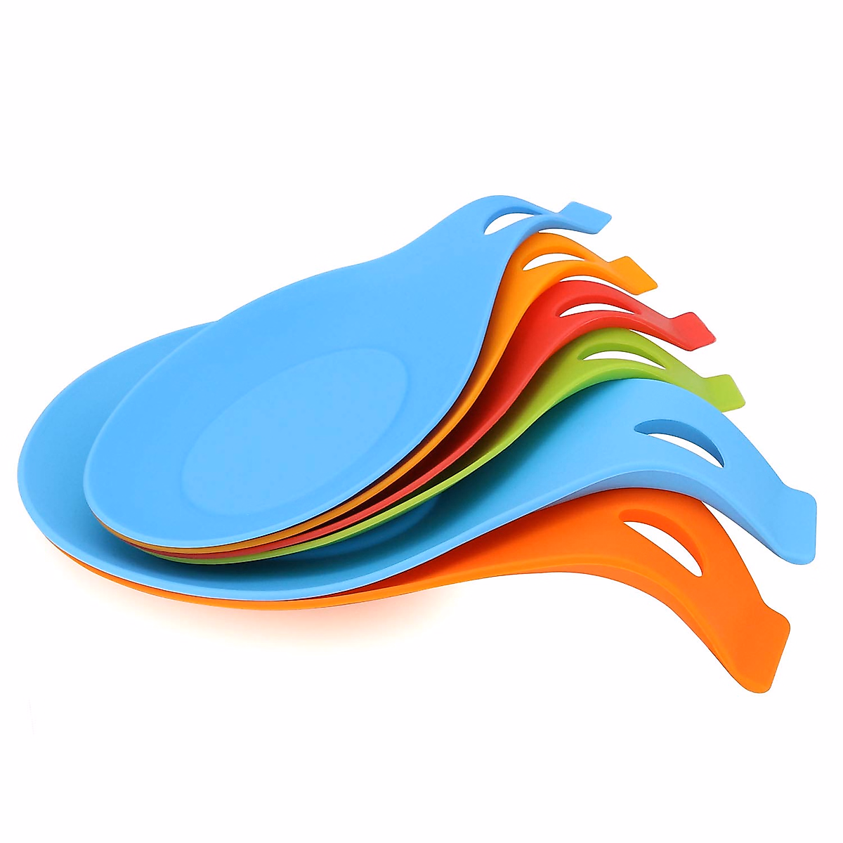 6 Pieces Set Kitchen Silicone Spoon Rest Heat Resistant Kitchen Utensil Rest Ladle Spoon Holder Colorful Spatula Holder Rest Kitchen Tool （2 Big and 4 Small Size）