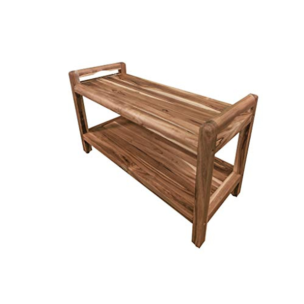 EcoDecors EarthyTeak Shower Bench Eleganto Wooden seat Garden Bench with LiftAide Arms 35" Long Natural Teak Patio Bench Wood Shower Bench for Indoor and Outdoor Use