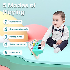 TUKELER Toddler Piano Wooden Musical Toy, Kids Keyboard with Lights, Sound Multifunctional Baby Piano&Xylophone Toy for 12 Months and Older Boys and Girls