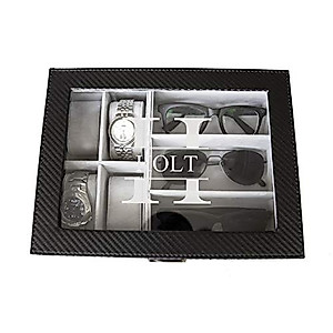 Personalized Engraved Watch Box Organizer for Men with Sunglasses Holder (Set of 5, Stamped Design), Monogrammed Jewelry Box - Unique Groomsmen Gifts for Wedding