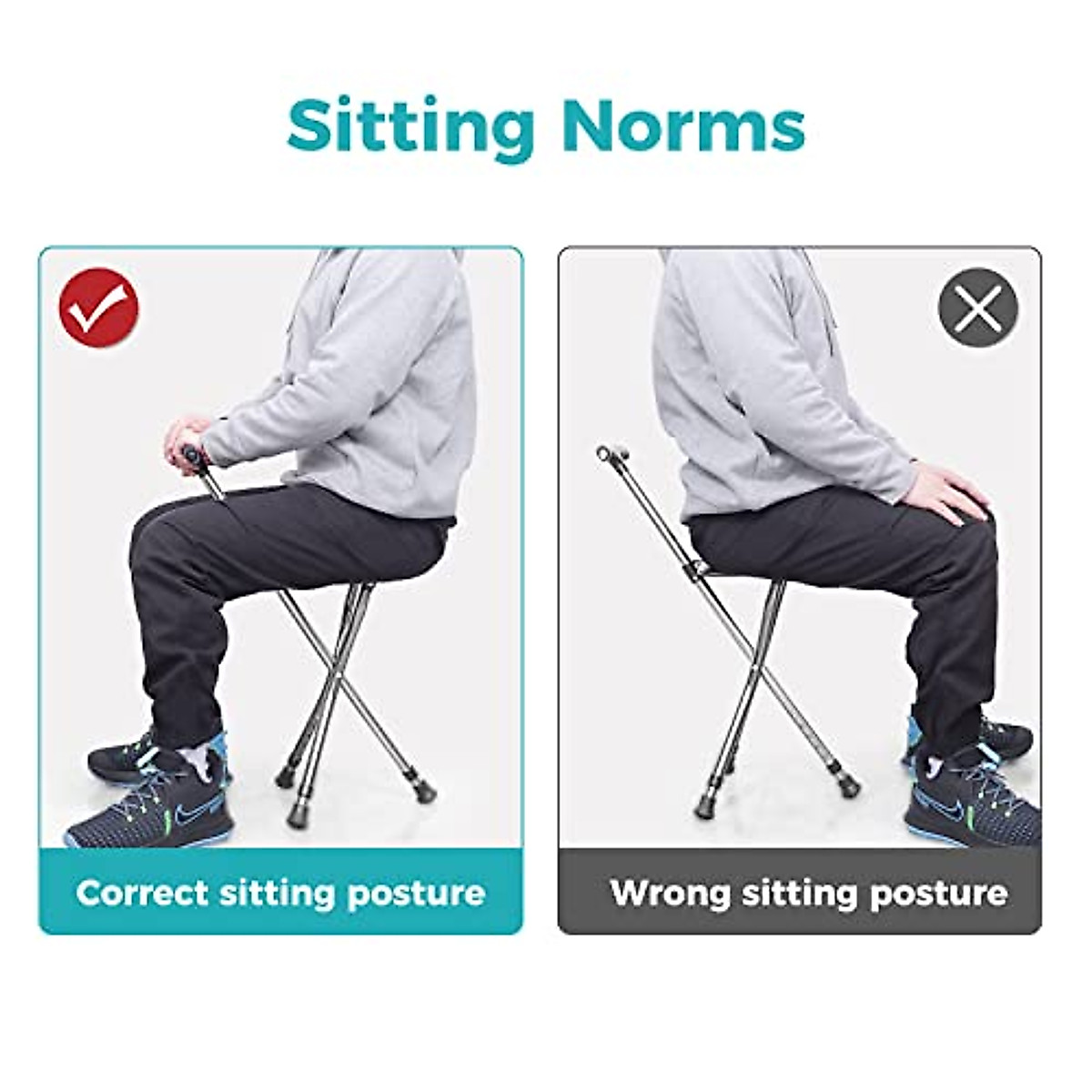 Folding Cane with Seat,Adjustable Walking Stick for Seniors,Lightweight Walking Cane with LED Light,Height Adjustment Cane Seat,Portable Cane Chair,Sturdy Crutches Stool,Supports up to 250 lbs