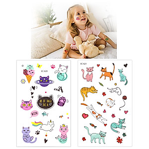 Temporary Tattoos for Girls Kids Women(180pcs), Konsait Cute Kitty Cat Tattoos Waterproof Body Art Sticker Great Birthday Party Favors Kids Party Accessories Goodie Bag Stuffers Party Fillers Gift