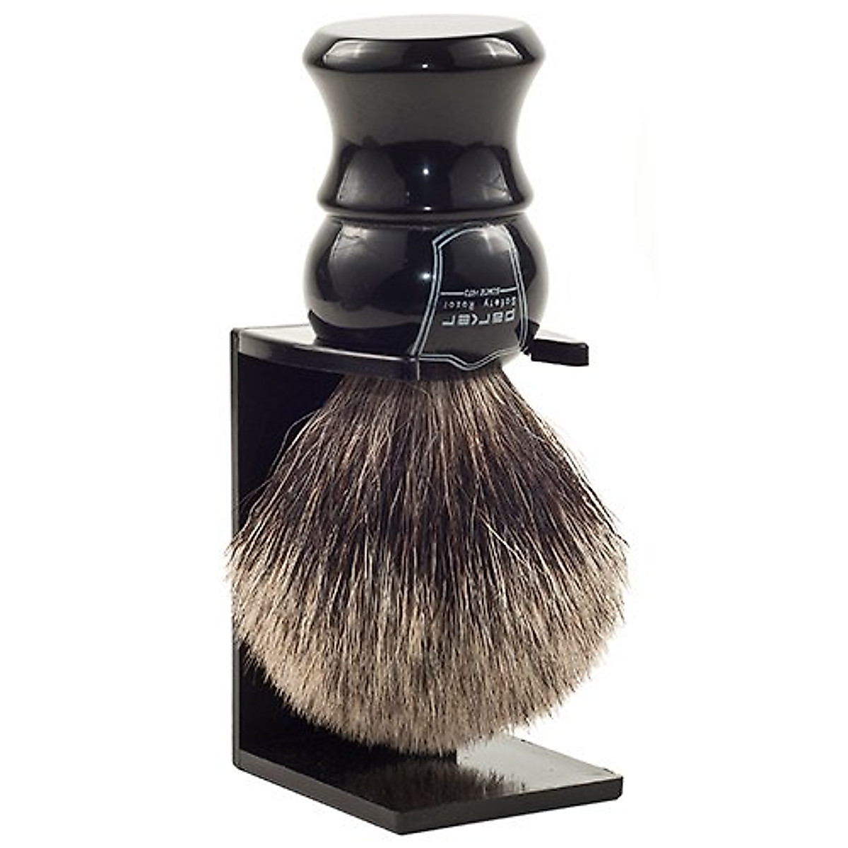 Parker, Long Loft 3-Band Pure Badger Bristle Shaving Brush with Ebony Handle - Brush Stand Included