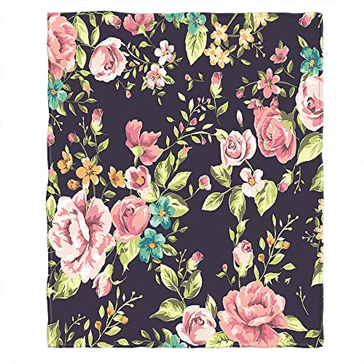 Moslion Soft Cozy Throw Blanket Lush Flowers and Leaf Floral Paisley Black Pink Fuzzy Warm Couch/Bed Blanket for Adult/Youth Polyester 30 X 40 Inches(Home/Travel/Camping Applicable)