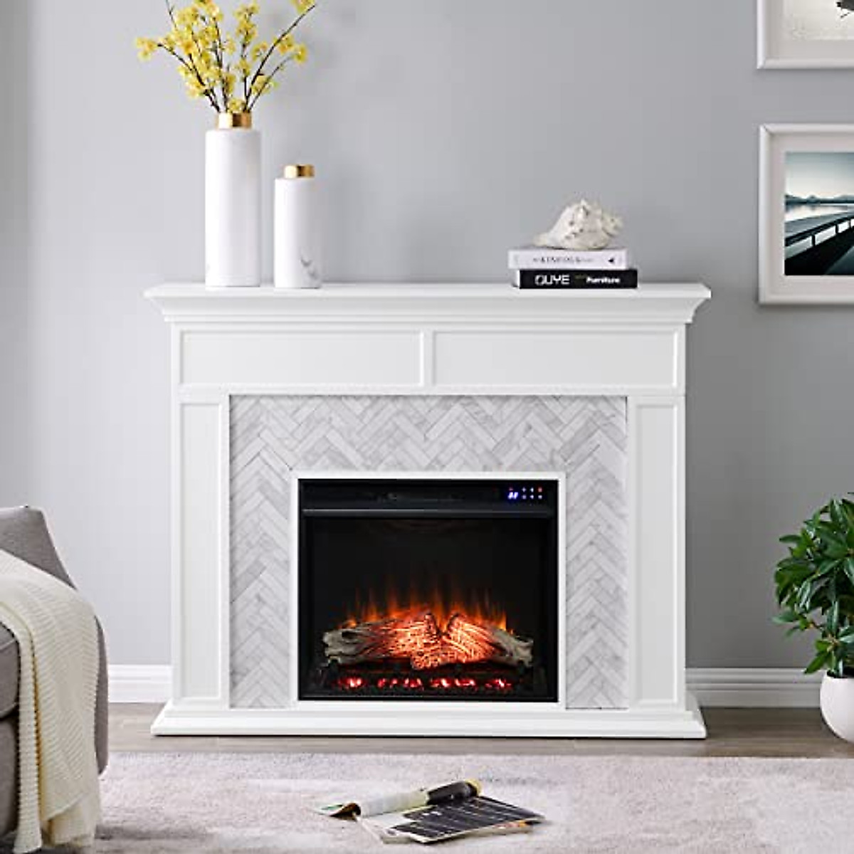 SEI Furniture Torlington Marble Tiled Touch Screen Electric 50" Fireplace w/Remote Control - White/Gray Marble