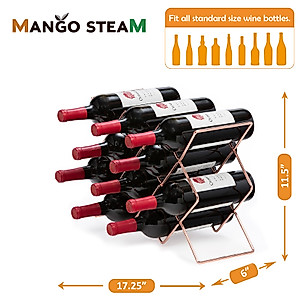Mango Steam Elegant 10 Bottle Wine Rack Holder for Countertop and Fridge Storage - Rose Gold