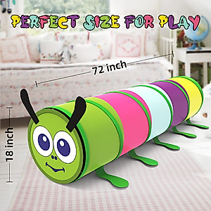 Kids Play Tunnel for Toddlers 1-3 Caterpillar Pop Up Baby Tunnel for Kids to Crawl Through 6 Foot with Breathable Mesh Collapsible Toddler Tunnel Toys Gift for Children Dog Kids Backyard Playset