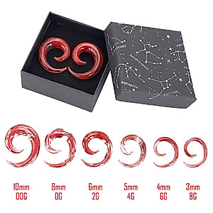 JOYTOYOU Ear Tapers Glass Ear Plugs Ear Gauges Spiral Snail Twist Stretching Stretcher Expander Handmade Hanger Gauges Piercing Jewelry Set 4G 5MM, Red