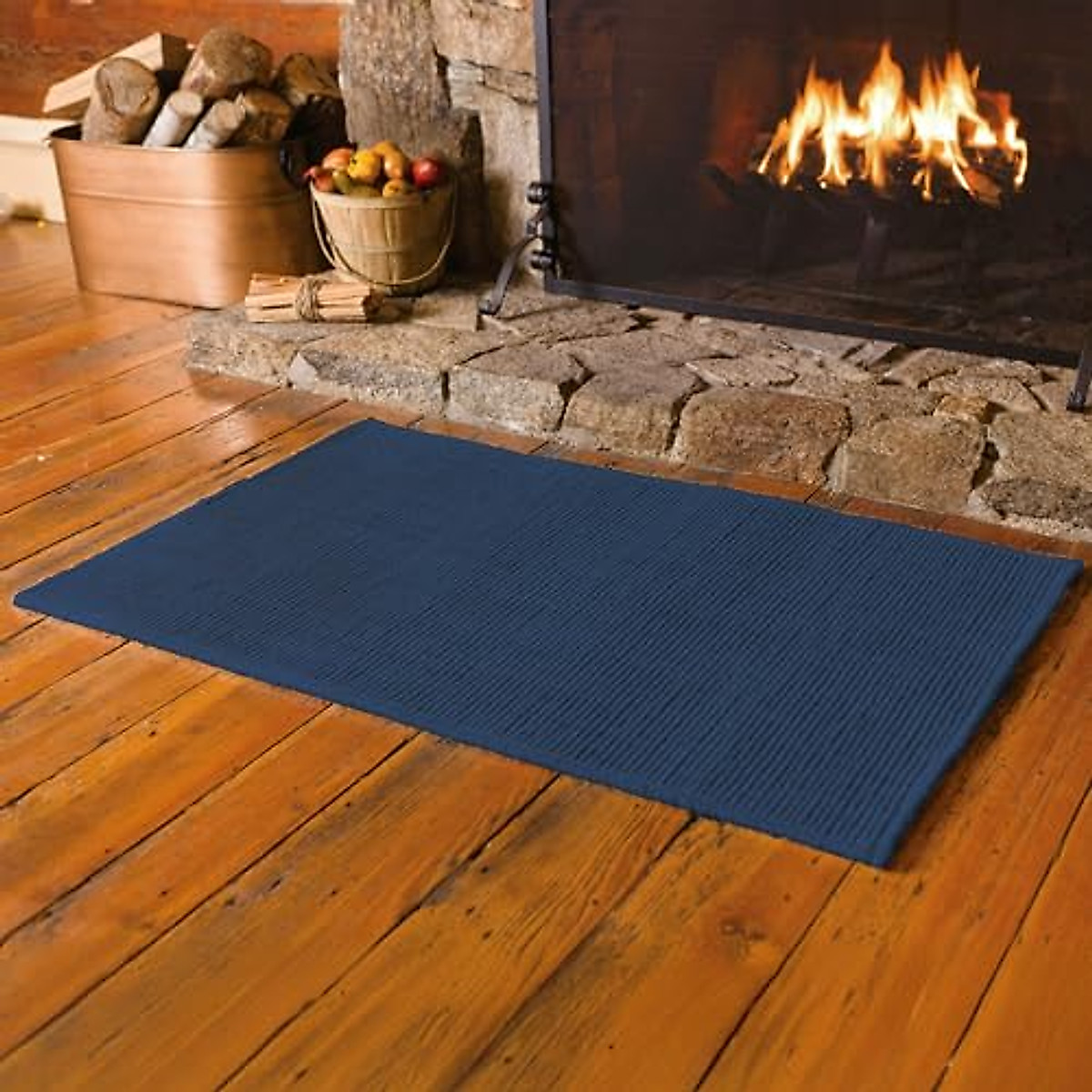Plow & Hearth Dalton 2x3'6" Fireproof Hearth Rug | Navy | Wool Blend Fireplace Mat | Hearth Rugs for Fireplaces Fire Resistant | Protect Hardwood Floor and Carpet from Sparks and Embers Wood Stove