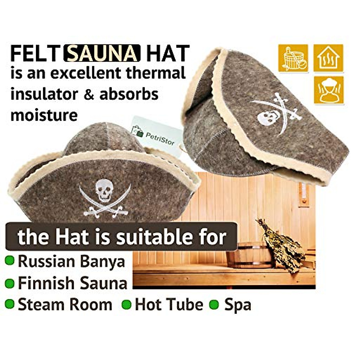 PetriStor Sauna Hat Pirate/Filibuster for Man Natural Felt 100% Natural Made in Ukraine