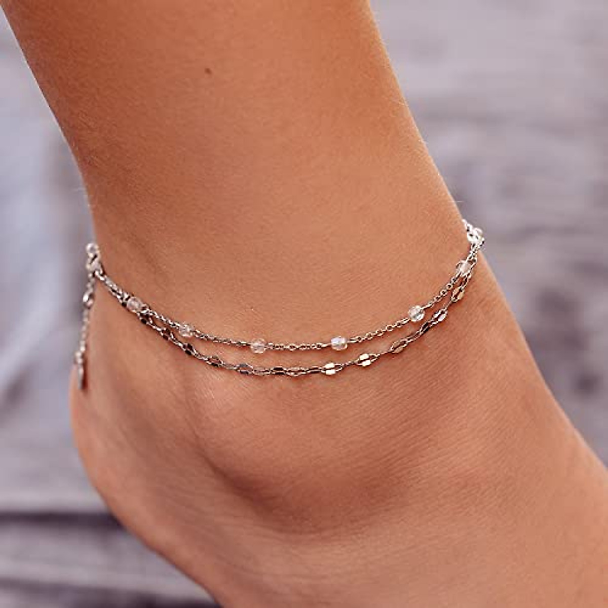 Pura Vida Anklet 9" Silver Opal Bead Combo Beaded Anklet - Ankle Bracelets for Women with Glass Beads - Silver Anklets for Women, Cute Anklets for Teen Girls, Boho Jewelry for Women - 1" Extender