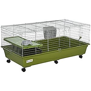 PawHut 47" Small Animal Cage Chinchilla Guinea Pig Hutch Ferret Pet House with Platform Ramp, Food Dish, Wheels, & Water Bottle