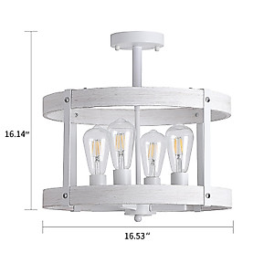 Hchunqjor Modern Farmhouse Flush Mount Light Fixture, 16.5in Distressed Wood Cage, for Kitchen Entryway Living Room