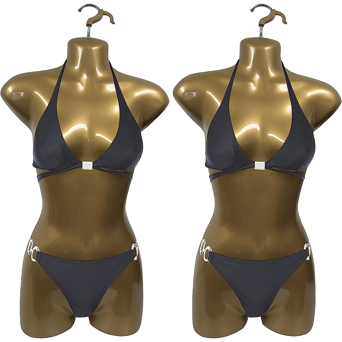 DisplayTown 2 Gold Female Mannequin Hip Long Body Torso Dress Forms & Hanging Hook, S-M Sizes