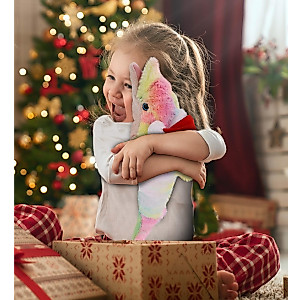 DolliBu Santa Large Rainbow Dolphin Stuffed Animal Plush Toy - Wild Animal Dress Up with Red Santa Claus Hat, Cute Wildlife Gift, Perfect Holiday with Name Personalization - 18 Inches