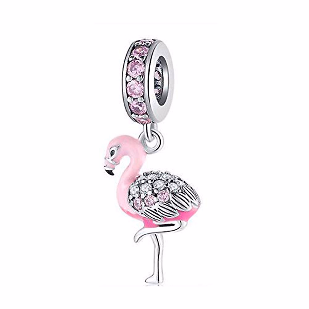 YUHE Pink Flamingo Charm 925 Sterling Silver Beads with Clear CZ Fit Women Pandora Style Bracelet,for Thanksgiving/Christmas Day