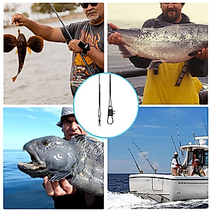 KINBOM 60pcs Fishing Tackle Leaders, Stainless Steel Fishing Leader Line Wire with Swivel Buckles for Saltwater & Freshwater Connecting Fishing Tackle Lure or Hook (Black)