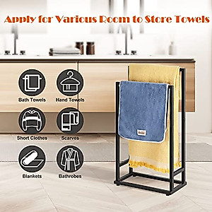Free Standing Towel Racks 2 Tier Towel Holder Stand for Bathroom Matte Black Stainless Steel Industrial Towel Drying Rack for Hand Towels Blanket