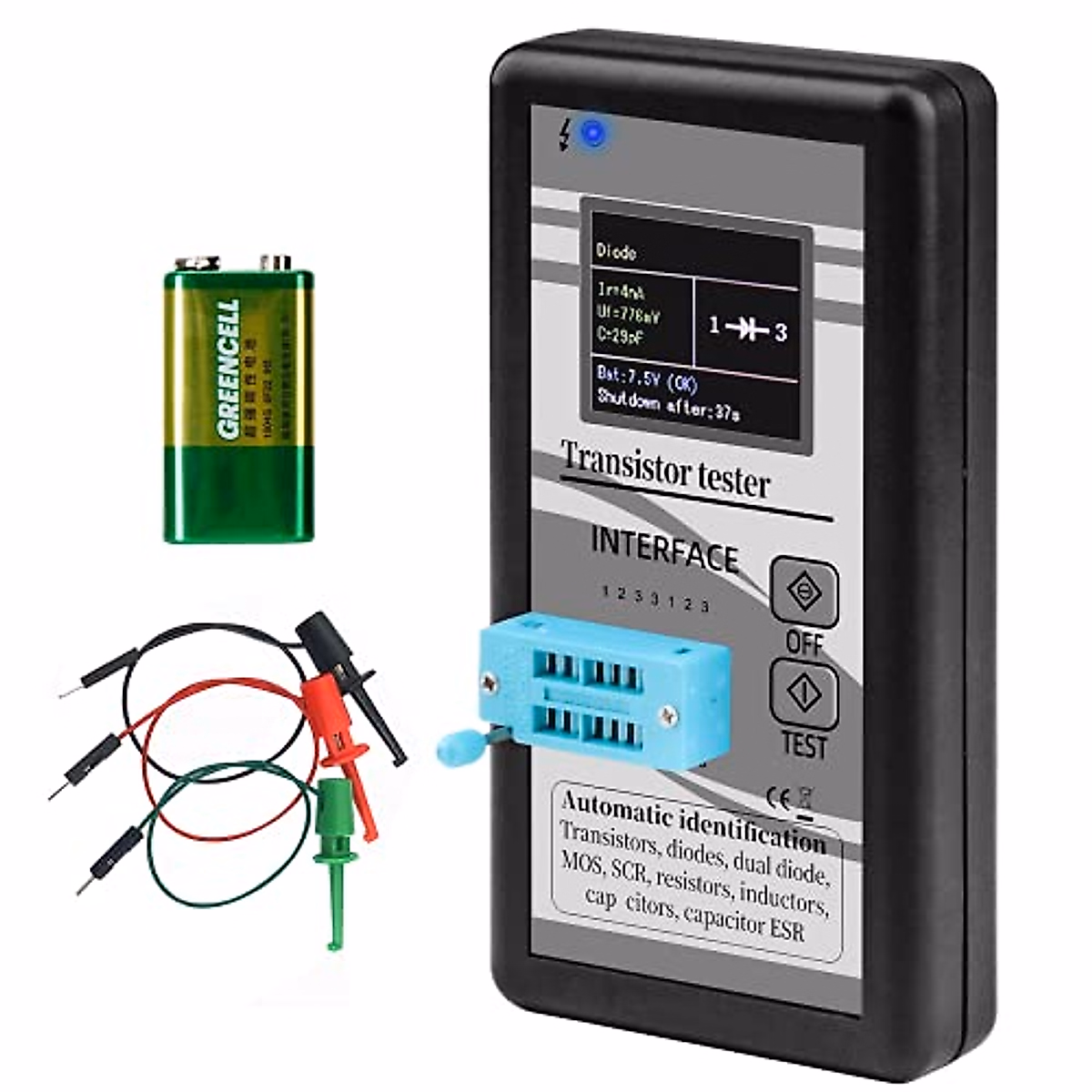 Aideepen Transistor Tester,Atmega328 Mosfet Automatic Checker Detector Capacitor Tester for NPN PNP Transistor Diode Resistor Inductor Capacitance MOS SCR LCR ESR