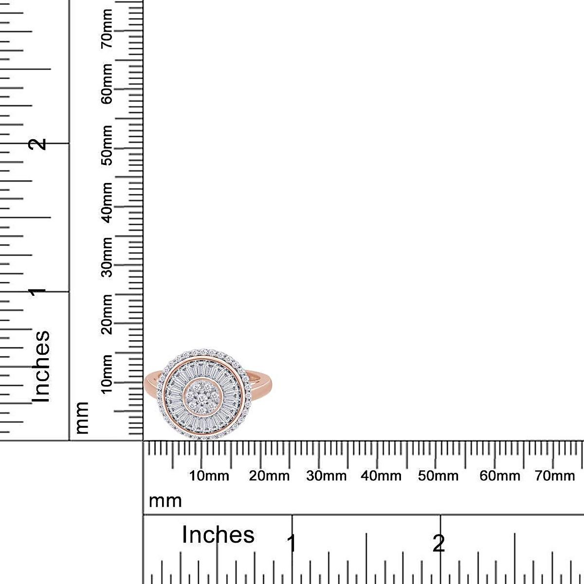 AFFY Round & Baguette Shape White Cubic Zirconia Sun Eternity Cluster Ring in 14K Rose Gold Over Sterling Silver,Ring Size-8.5