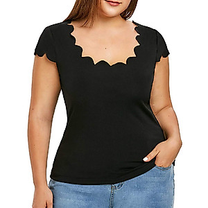 Women's Short Sleeve Shirt,Casual Round-Neck Blouse Flowy Loose Tank Tops Solid Color Tunic Plain Summer Plus Size Tee Black