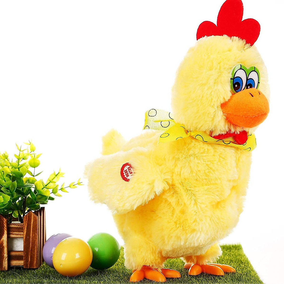 Plush Chicken Laying Eggs Toy Electric Stuffed Animal Crazy Chick Doll with Sound Music for Boys Girls (29.05cm)