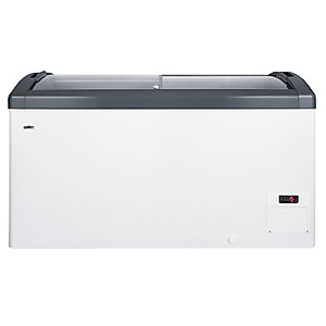Summit FOCUS131 Top Display Commercial Freezer with 12.4 cu. ft. Capacity Digital Thermostat Sliding Glass Lid Manual Defrost Casters Hammered Aluminum Interior in White