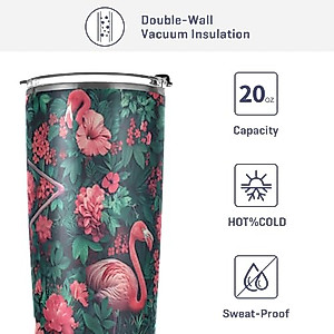 Flamingos with Red Flowers Stainless Steel coffee cups with lids with Lid and Straw coffee mug travel for School, Sports, Daycare, Camp & More cute straw tumbler 20oz vasos para agua gym 20oz