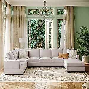 Merax Modern Large Upholstered U-Shape Sectional Sofa, Extra Wide Chaise Lounge Couch for Living Room, Beige