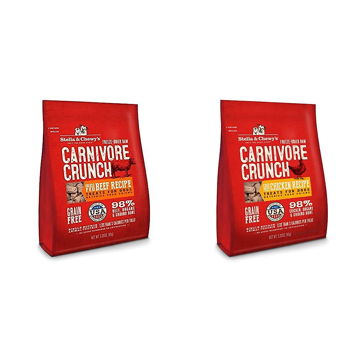 Stella & Chewy's Carnivore Crunch Freeze-Dried Raw Dog Treats 2 Pack Variety Bundle (Beef & Chicken)