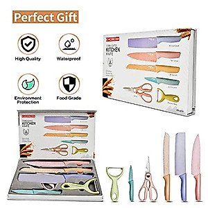 Kitchen Knife Set, Stainless Steel Blade, Kitchen Cooking Knives and a Matching Vegetable Peeler in a Nice Gift Box