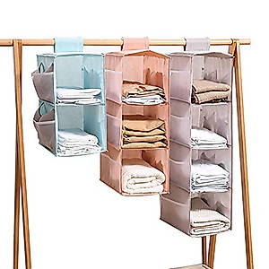 2-3-4 Shelf Hanging Closet Organizer,Foldable Closet Hanging Shelves,Cloth Hanging Organizer with Side Pockets,Pink Blue Grey (Blue/2 Shelf, 2 Shelf)